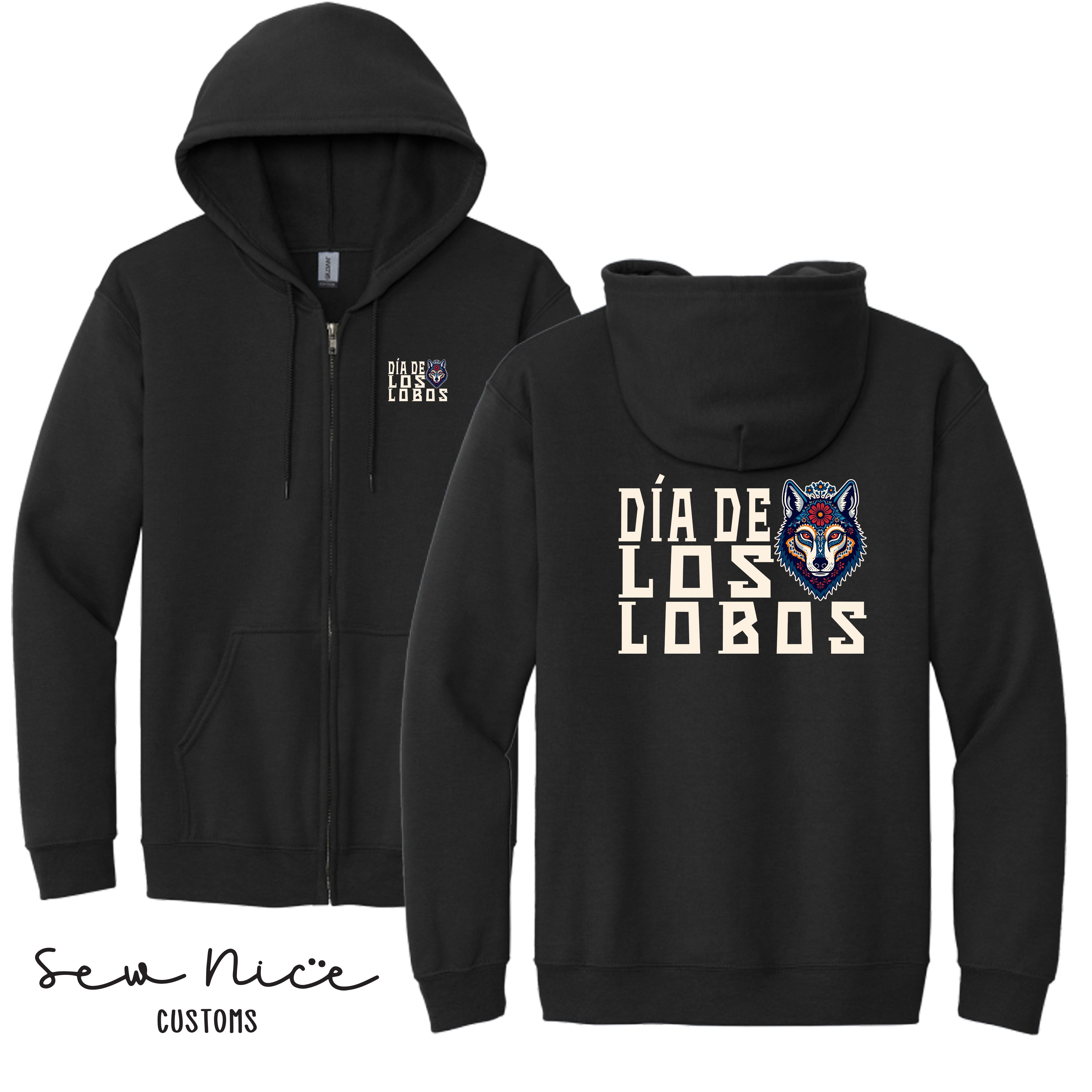 Dia De Los Lobos - Unisex Adult/Youth Full Zip Hoodie – Sew Nice Customs