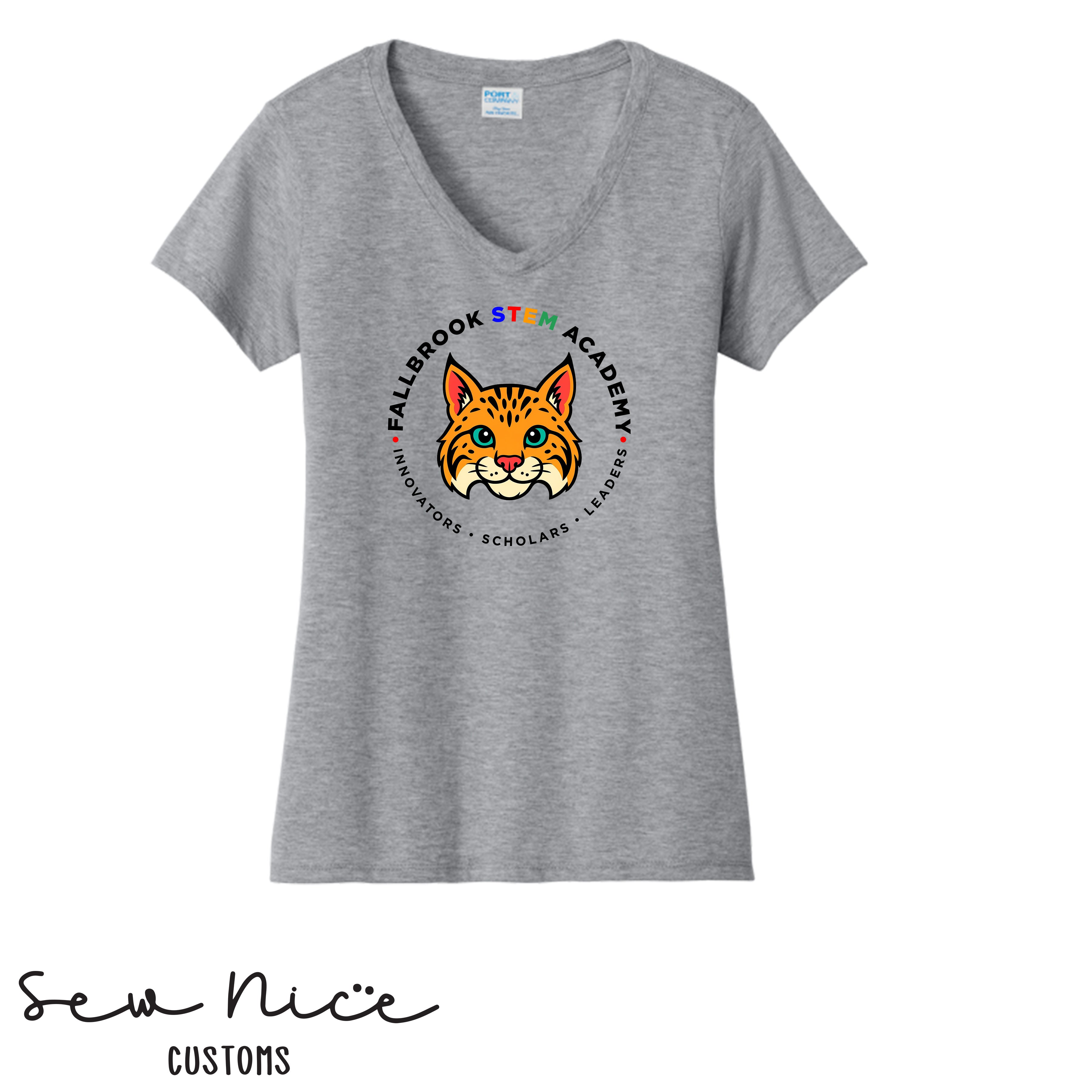 STEM-Mascot-Ladies V-Neck Shirt – Sew Nice Customs