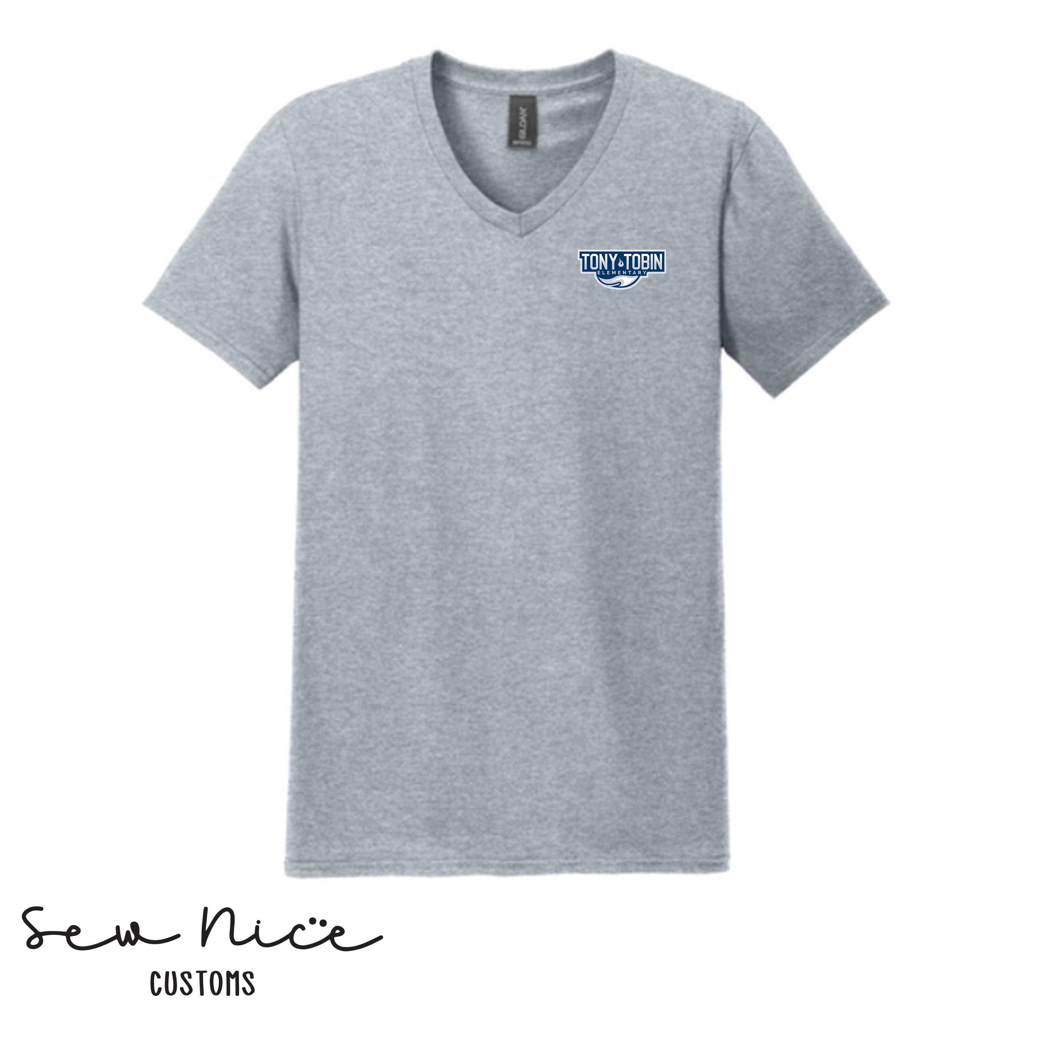 Tony Tobin Traditional Logo- Unisex Adult V-Neck Shirt – Sew Nice Customs