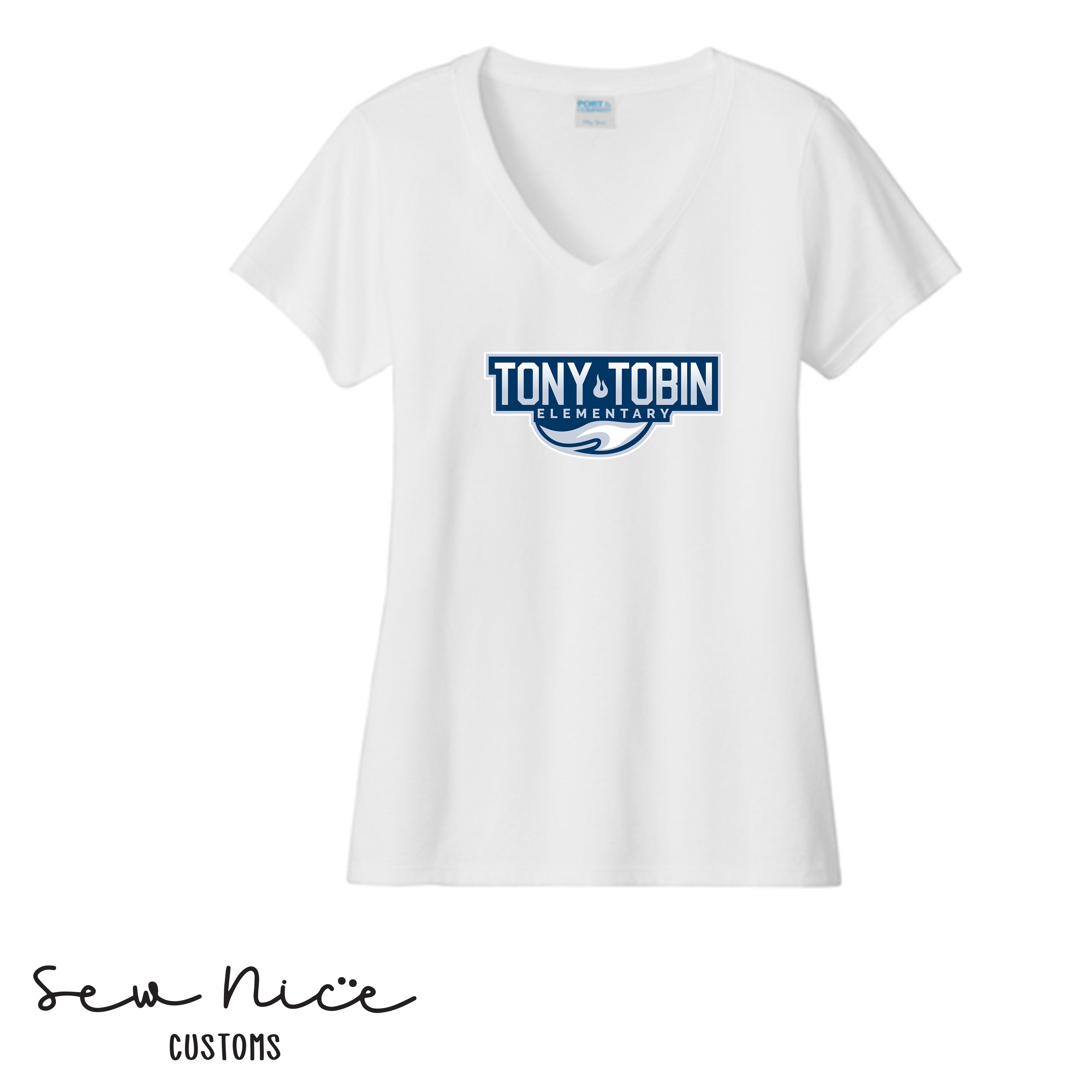 Tony Tobin Traditional Logo- Ladies V-Neck – Sew Nice Customs